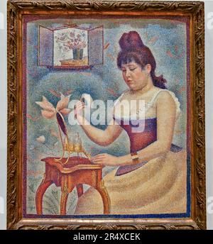 Georges Seurat, Young Woman Powdering Herself, portrait painting in oil ...