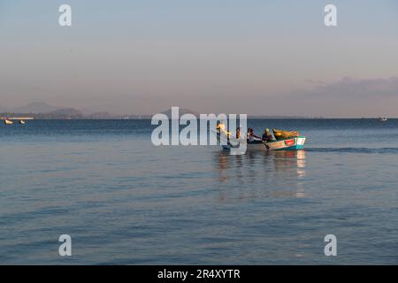 Lake Malawi, men on their way to a small fishing port near Makawa. The ...