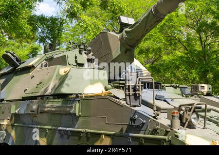 A modern Panzerhaubitze 2000 camouflage armored self-propelled howitzer Stock Photo - Alamy