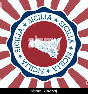 Sicilia icon. Round logo with island map and title. Stylish Sicilia ...
