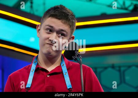 Matthew Baber, 13, from Peachtree City, Ga., reacts as he competes ...