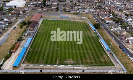 Aerial view of the Movie Starr Stadium, home of Canvey Island FC. The ...
