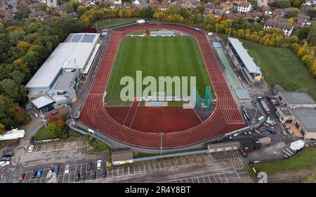 Aerial view of the Melbourne Stadium, home of Chelmsford City FC. It is ...
