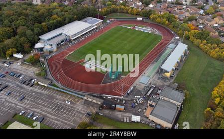 Aerial view of the Melbourne Stadium, home of Chelmsford City FC. It is ...