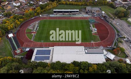 Aerial view of the Melbourne Stadium, home of Chelmsford City FC. It is ...
