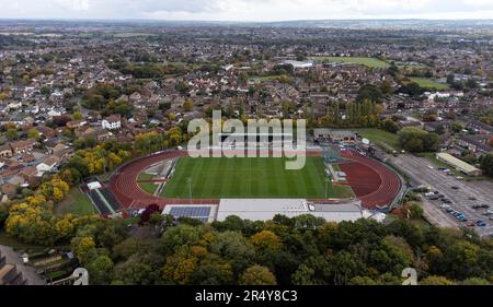 Aerial view of the Melbourne Stadium, home of Chelmsford City FC. It is ...