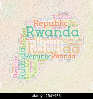 RWANDA map design. Country names in different languages and map shape ...