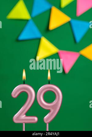 Birthday candle number 29 - Vertical anniversary card with green ...