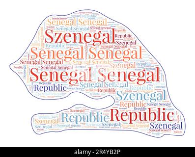 SENEGAL map design. Country names in different languages and map shape ...