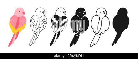 Parrot tropical doodle linear set. Summer wild exotic sitting and ...