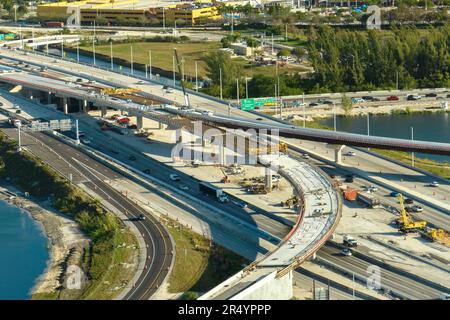 Industrial roadworks in Miami, Florida. Wide american highway junction ...