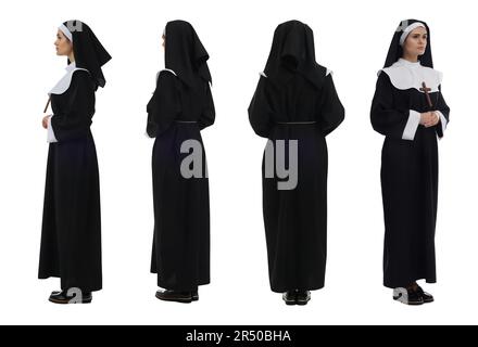 Collage with photos of young nun on white background Stock Photo - Alamy