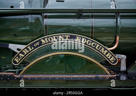 Nameplate of vintage steam locomotive GWR 6000 Class 6023 King Edward ...