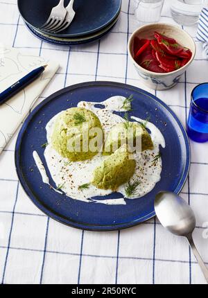 Zucchini flan with beet salad Stock Photo - Alamy