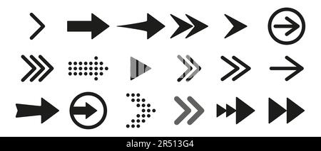Arrow icons or symbols used for indicating direction, navigation, or ...