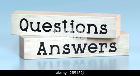 Questions and answers - word on wooden blocks - 3D illustration Stock ...