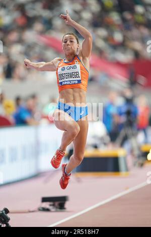 Emma Oosterwegel in the triple jump in the heptathlon at the Doha 2019 ...