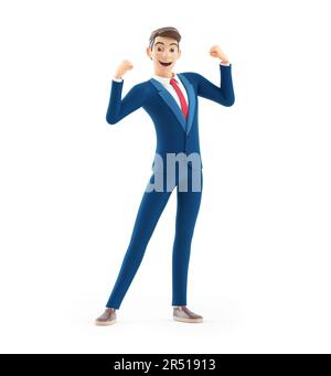 3d cartoon man flexing arm muscles, illustration isolated on white ...