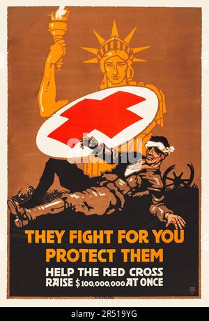 An American Red Cross propaganda poster to promote support for the Red ...
