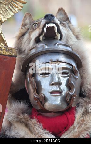 Centurion wearing military face mask. Roman military personal equipment ...