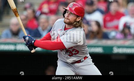 St. Louis Cardinals' Brendan Donovan reacts after hitting a double ...