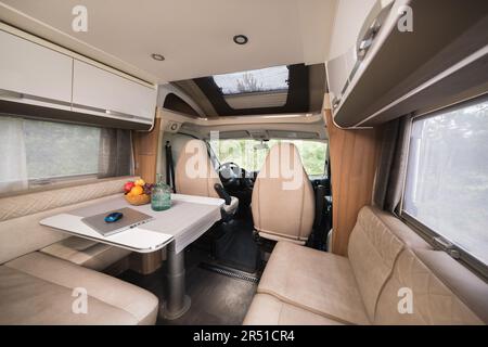 the interior of a mobile home. Salon inside the motorhome Stock Photo ...