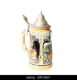 The photograph beautifully decorated traditional German mug for beer ...