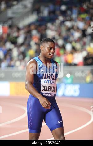 Christian COLEMAN running the 4x100m relay at the 2019 World Athletics ...