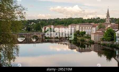 The medieval town of Confolens situated on the Vienne river Stock Photo ...