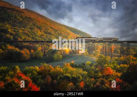 The Moodna Viaduct - Aerial panoramic view during the colorful fall ...