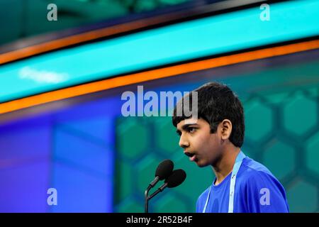 Akash Vukoti, 14, from San Angelo, Texas, competes during the Scripps ...