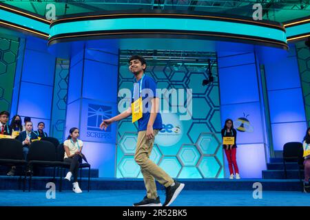 Akash Vukoti, 14, from San Angelo, Texas, competes during the Scripps ...