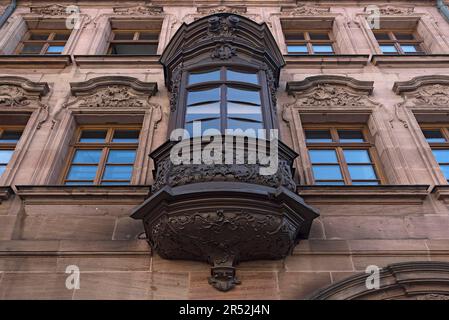 Historic bay window, Adlerstr. 25, Nuremberg, Middle Franconia, Bavaria ...