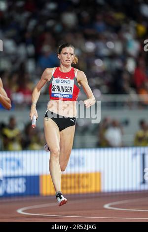 Lea SPRUNGER running the 4x400m relay at the 2019 World Athletics ...