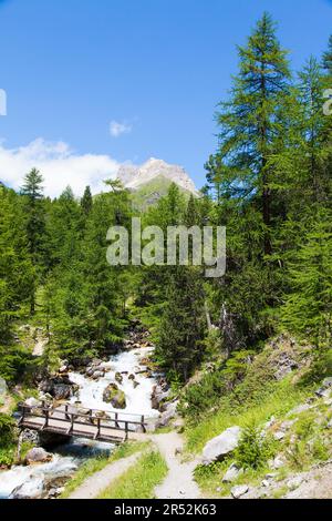 Bardonecchia area, Piemonte Region, Italian Alps. Bridge on the river ...