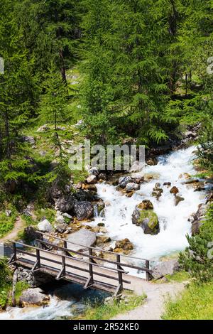 Bardonecchia area, Piemonte Region, Italian Alps. Bridge on the river ...