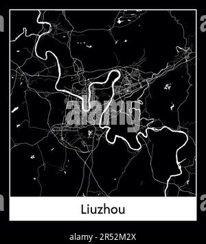 City Map Liuzhou China Asia blue print round Circle vector illustration ...