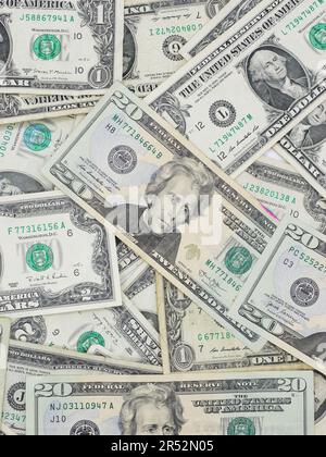 Numerous Twenty, One and Two Dollar Bills Laying Flat on a Table - Odd ...