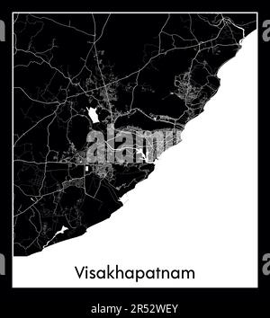 Visakhapatnam India Asia City map blue print vector illustration Stock ...