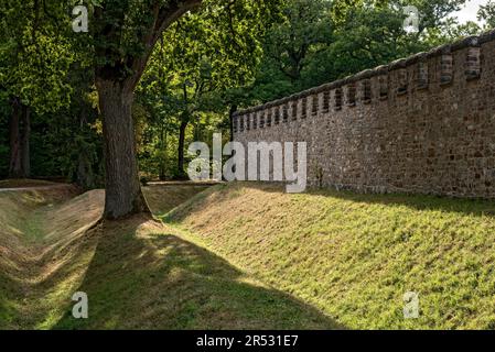 Fortified wall with battlements, redoubt, rampart, ditches, double ...