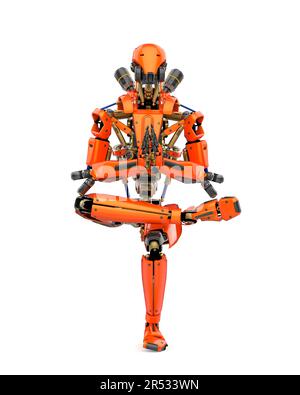 super robot is doing a namaste pose side view, 3d illustration Stock ...