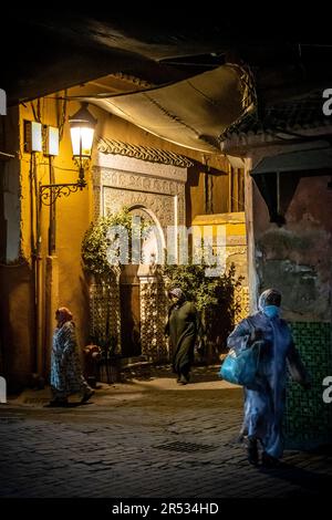An entrance to Mosque Mouassine by night, Marrakesh, Morocco Stock ...