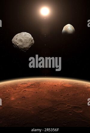 Mars surface, Phobos and Deimos. Planet Mars and Its Moons: Phobos and ...