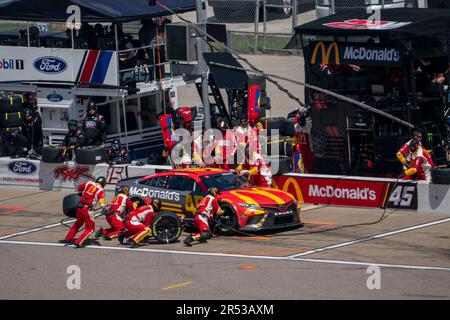 Tyler Reddick pits during a NASCAR Cup Series auto race, Sunday, May 31 ...