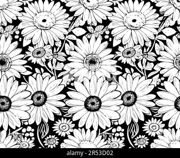 Illustration of Scratchboard Engraved Daisy Flower isolated on a White ...
