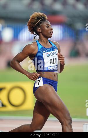 Nia Ali running the 100m hurdles at the 2019 World Athletics ...