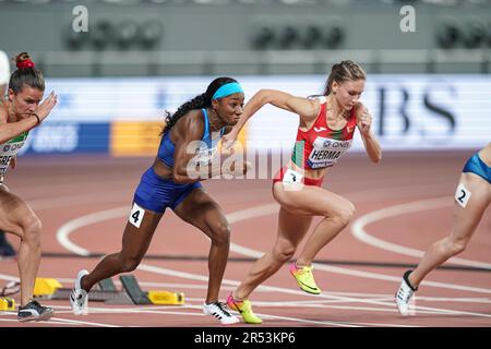 Kendra Harrison running the 100m hurdles at the 2019 World Athletics ...