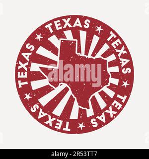 Texas round rubber stamp with us state map. Vintage red passport stamp ...