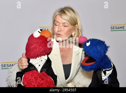 Martha Stewart, center, poses with Elmo, left, and Grover at the Sesame ...