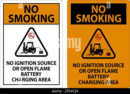 No Smoking Sign No Ignition Source Or Open Flame, Battery Charging Area ...